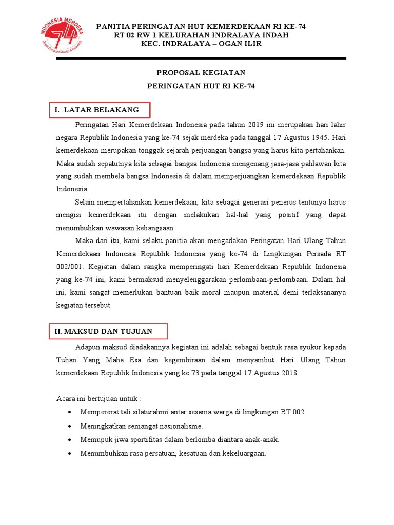 Proposal Acara Kegiatan Memperingati Hari Kemerdekaan Indonesia Ke | PDF