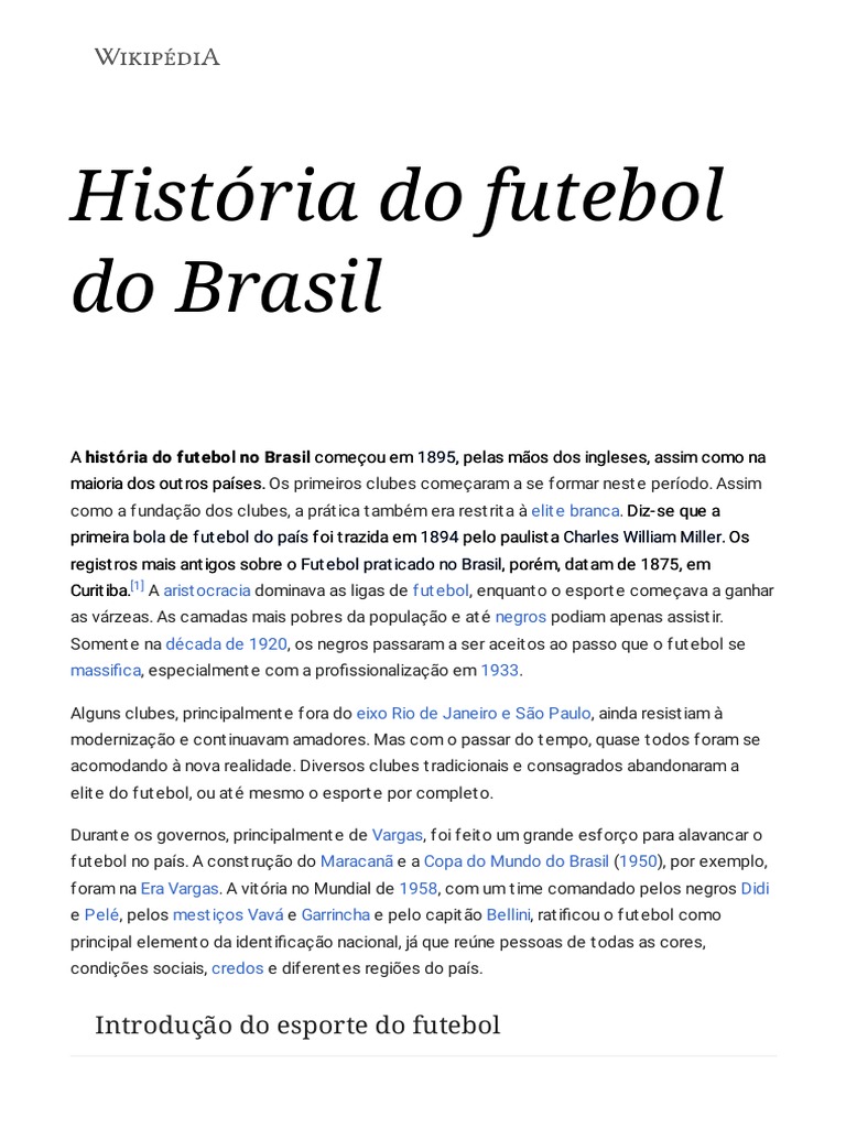 História Do Futebol Do Brasil – Wikipédia, A Enciclopédia Livre | PDF ...