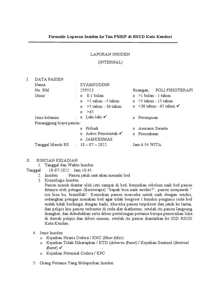 Formulir IKP Tim PMKP RSUD Kota Kendari (Fisioterapi) | PDF