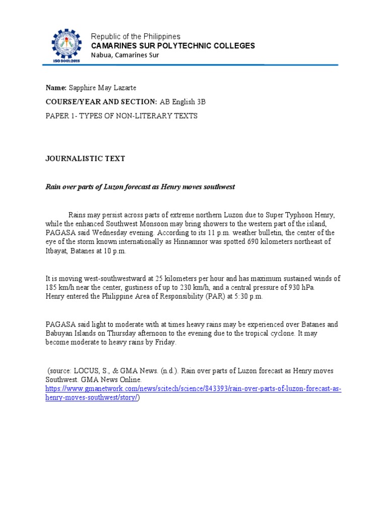 Paper 1- Examples of Non-literary Texts (Lonlt) | PDF | Human Evolution ...