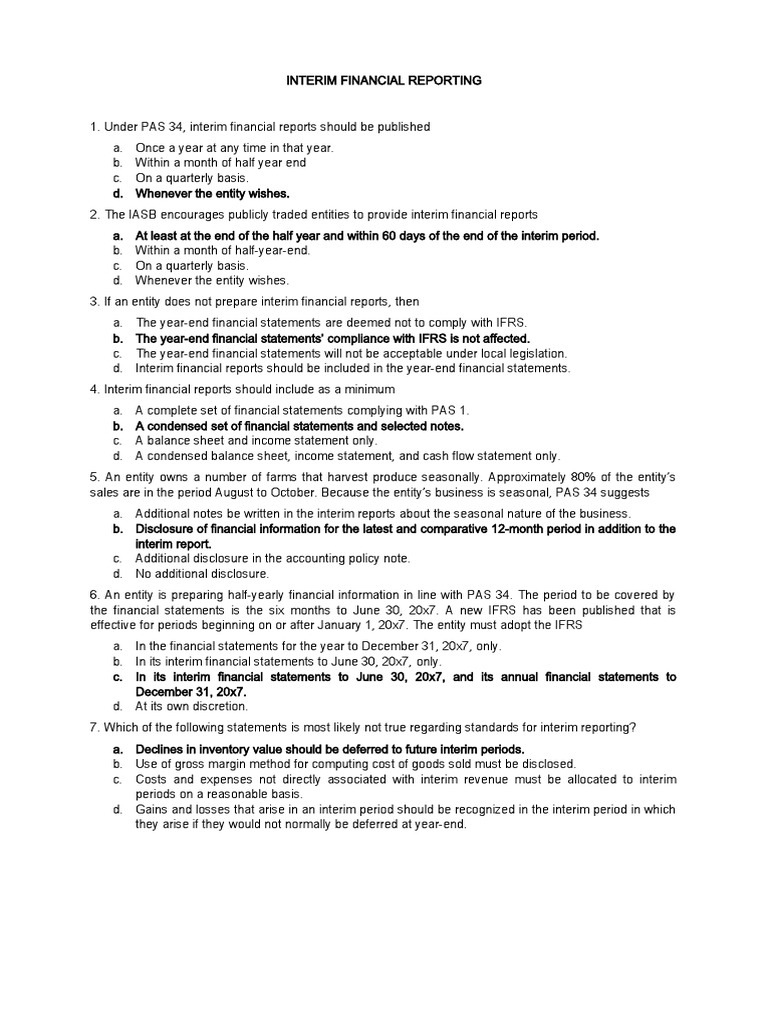 Interim Financial Reporting | PDF | Financial Statement | Fair Value