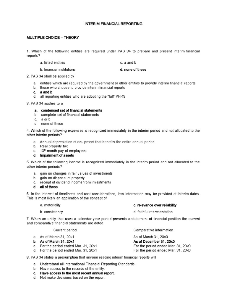 Interim Financial Reporting Under PAS 34 | PDF | Financial Statement ...