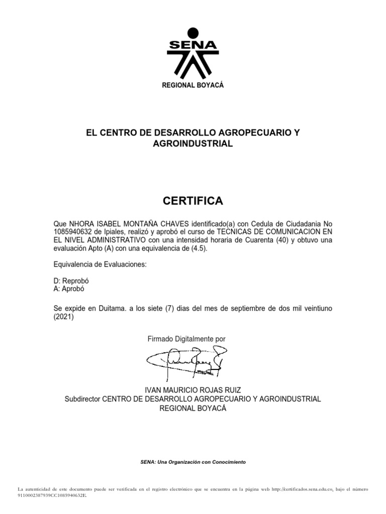 Certificado Sena | PDF