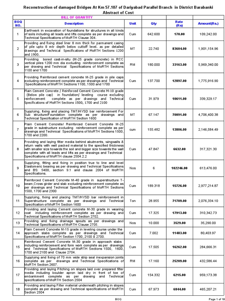 BoQ - Tender- Copy | PDF | Deep Foundation | Concrete