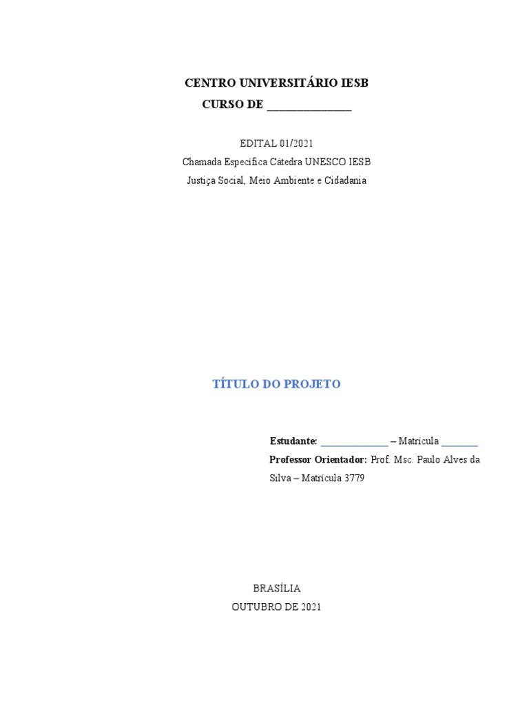 Modelo De Projeto De Pesquisa Iniciação Científica Pdf Cognição