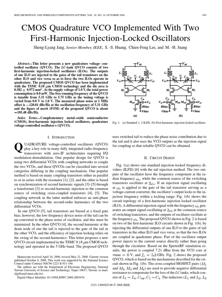 CMOS Quadrature VCO Implemented With Two | PDF | Cmos | Transistor