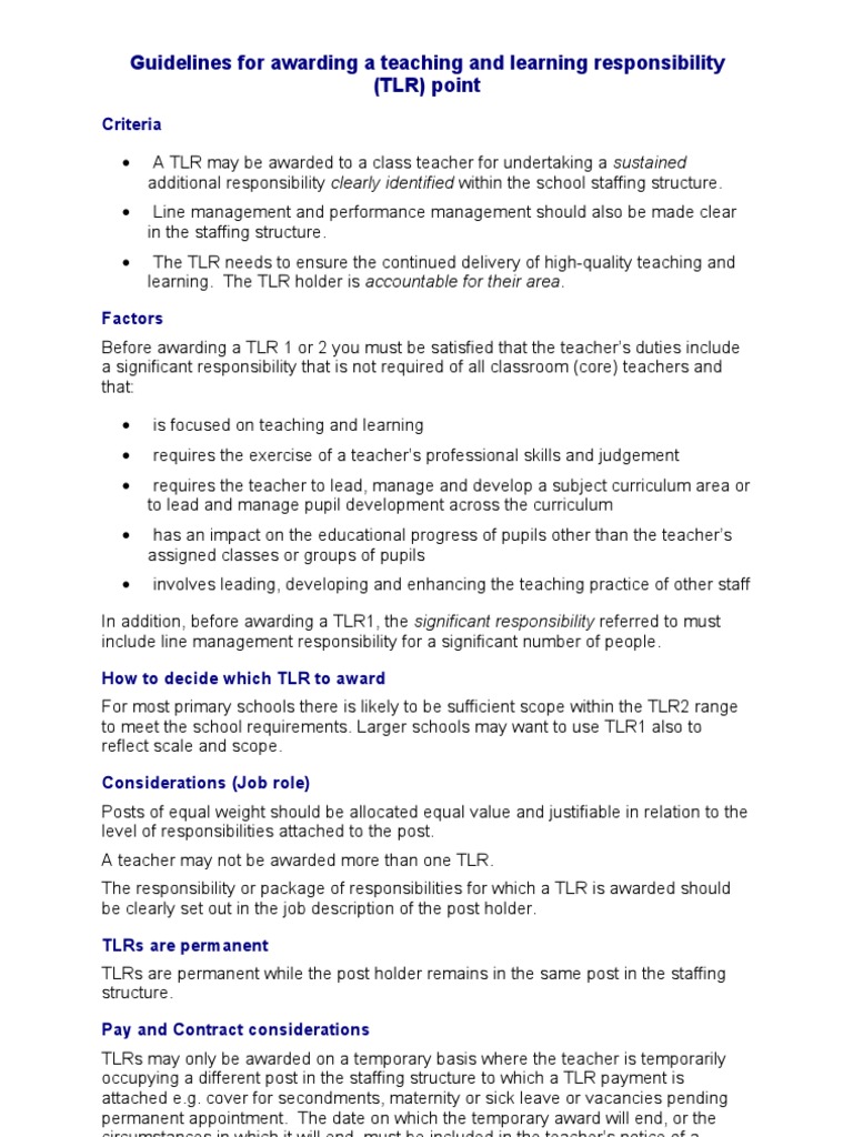 TLR Guidance | PDF | Teachers | Curriculum