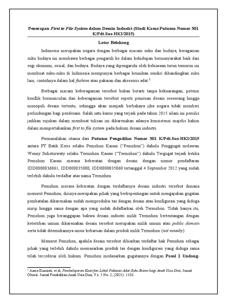 Perlindungan Hukum Pemegang Hak Desain Industri Studi Kasus PT Batik ...