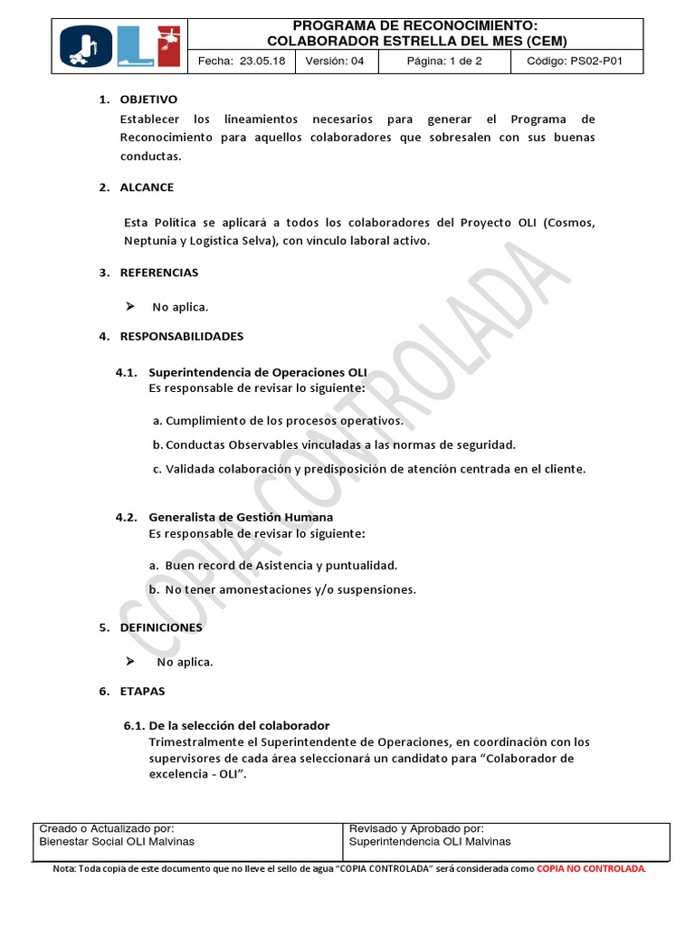 Programa Colaborador Estrella del Mes | PDF | Negocios | Finanzas y dinero