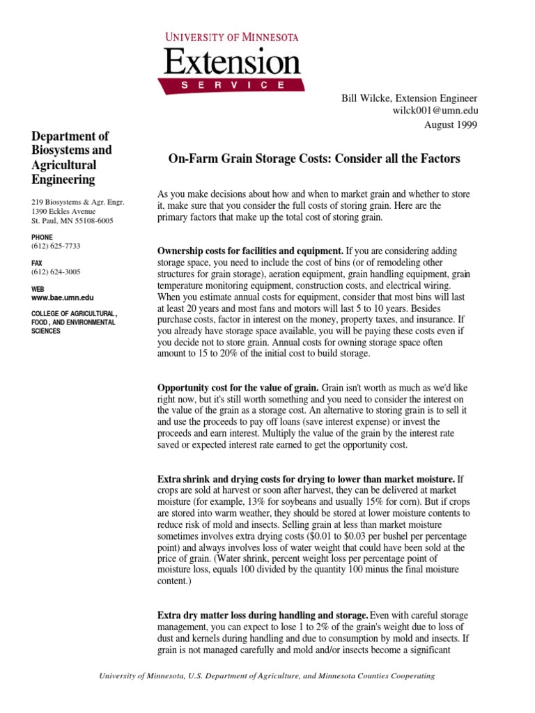 On-Farm Grain Storage Costs | PDF | Interest | Percentage