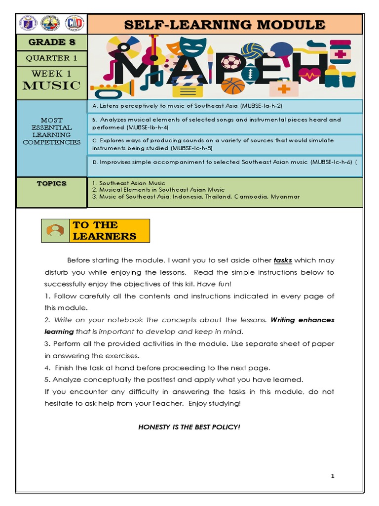 MAPEH 8 Q1 Week 1-Music | PDF | Singing | Musical Instruments
