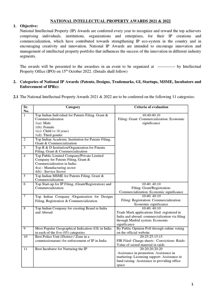 National IP Award Brochure | PDF | Intellectual Property | World ...