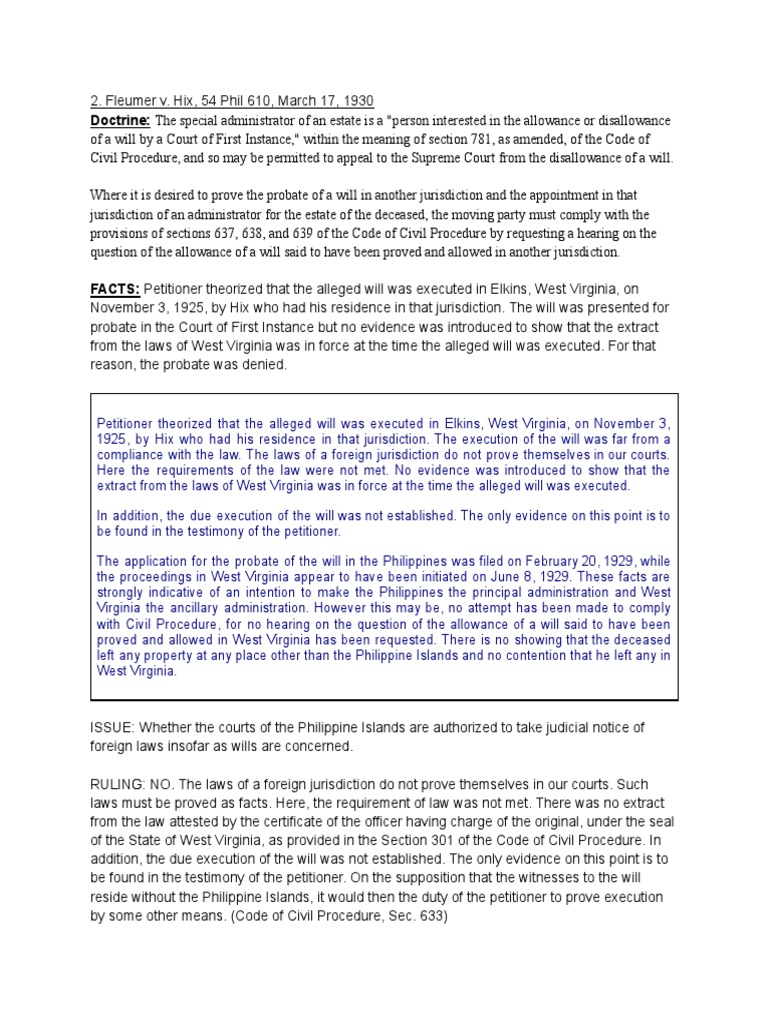 Fleumer v. Hix, 54 Phil 610, March 17, 1930 | PDF