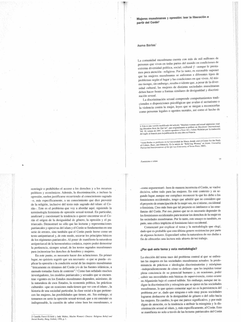 BARLAS 2019 Mujeres Musulmanas y Opresión | PDF
