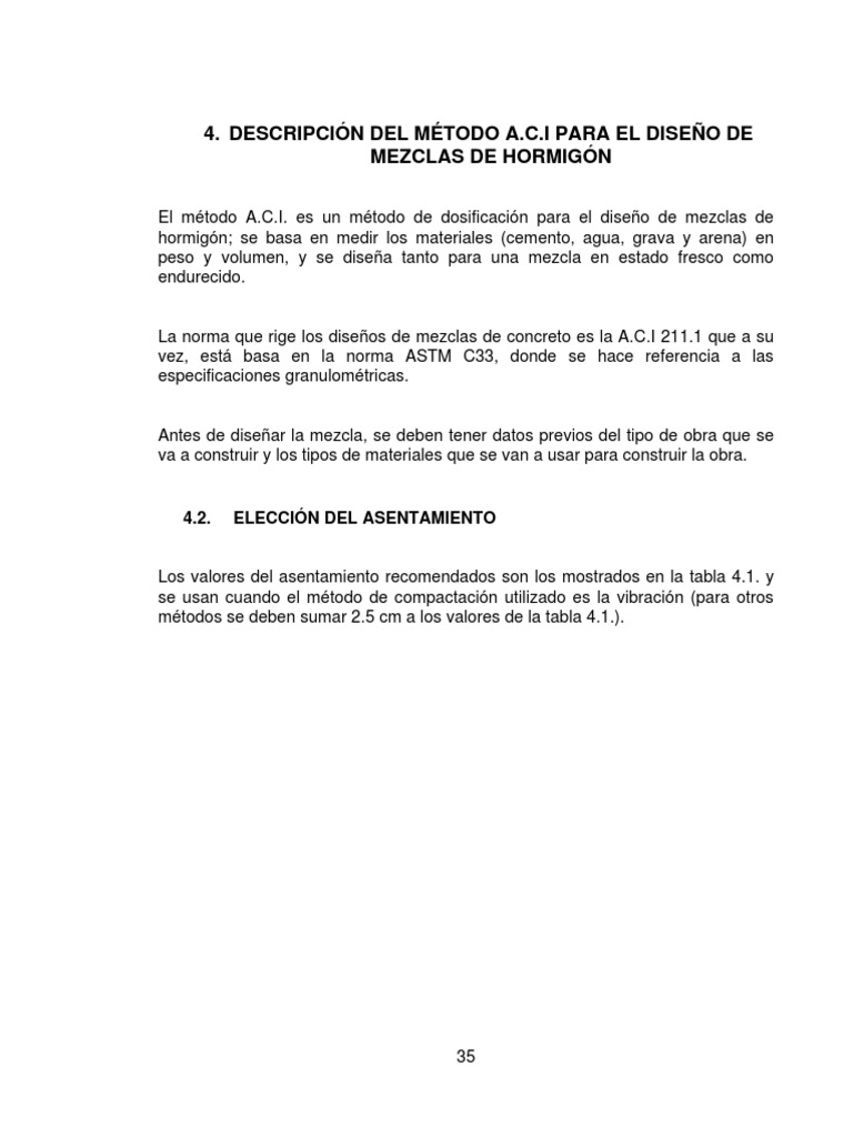 MÉTODO ACI PARA DISEÑO DE MEZCLAS DE HORMIGÓN | PDF | Hormigón | Materiales