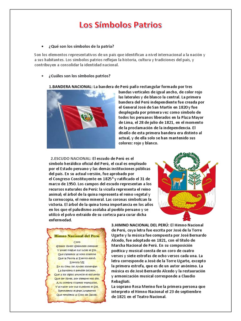 Los Símbolos Patrios | PDF | Símbolos nacionales | Los símbolos