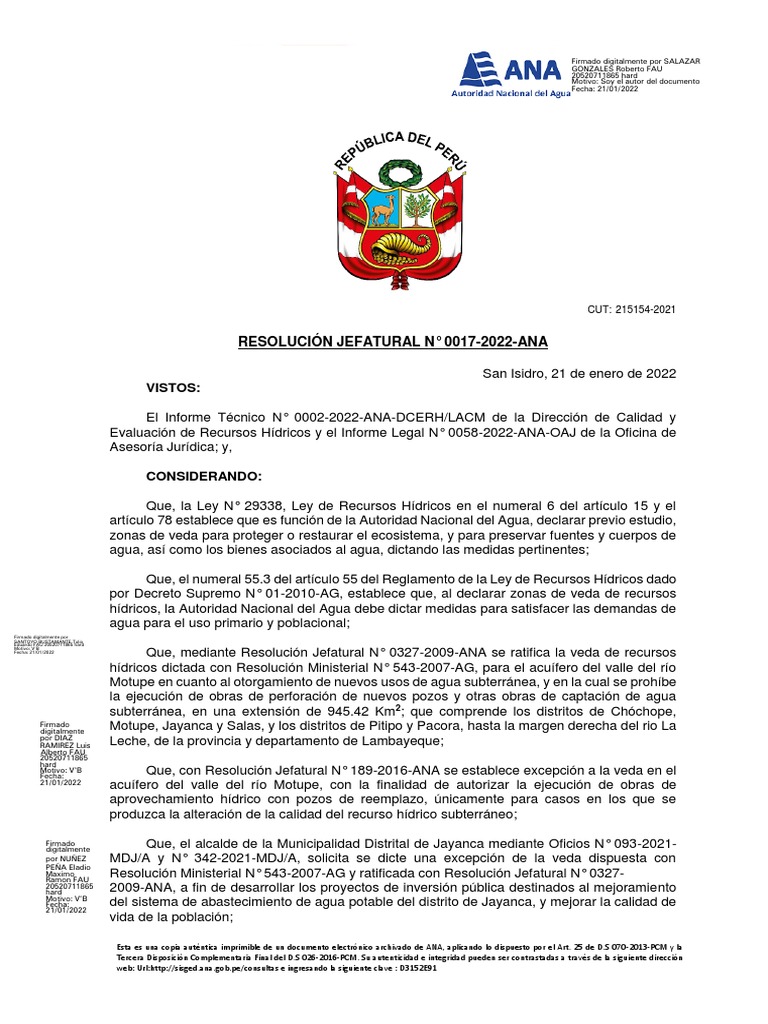 2.2. - R.J. 017 Disponi. Rio Motupe PDF | PDF | Agua | Recursos hídricos
