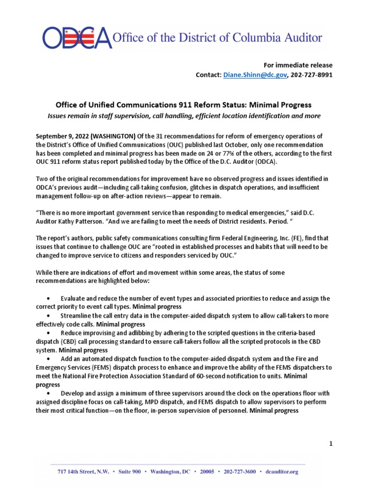OUC DC 911 Follow Up | Download Free PDF | Audit | Business