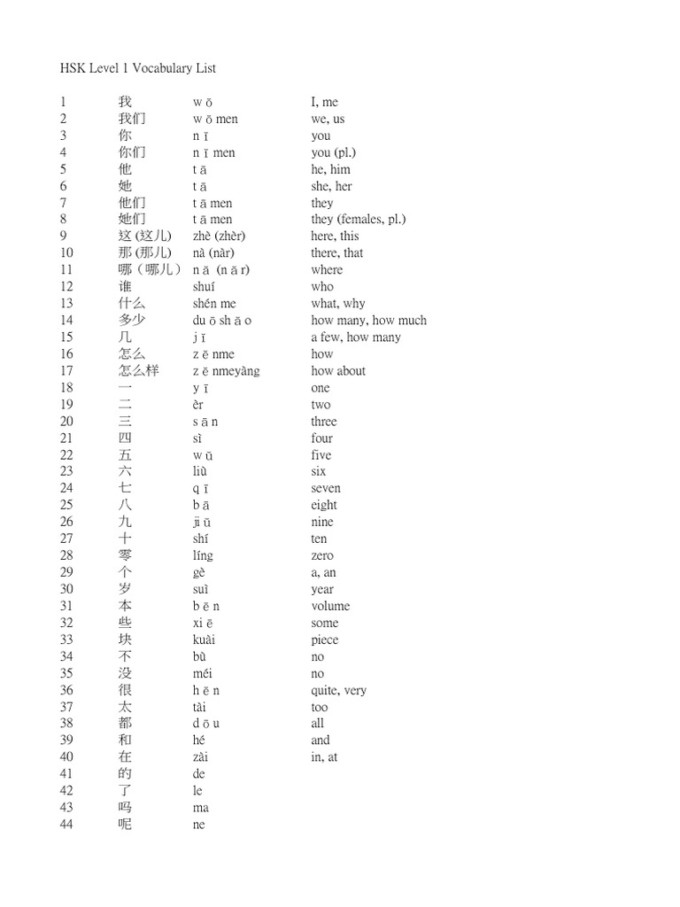 HSK Vocabulary Level1 | PDF