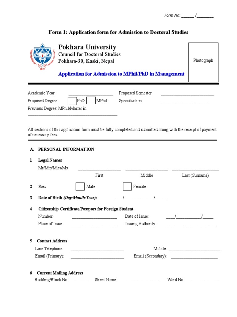 Form 1 Application Form MPhil and PHD in Management | PDF | Academic ... Form 1 Application Form MPhil and PHD in Management | PDF | Academic ...