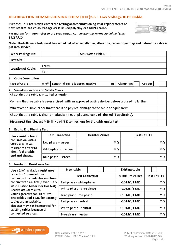 Distribution Commissioning Form 25 Low Voltage Xlpe Cable 20190923 ...