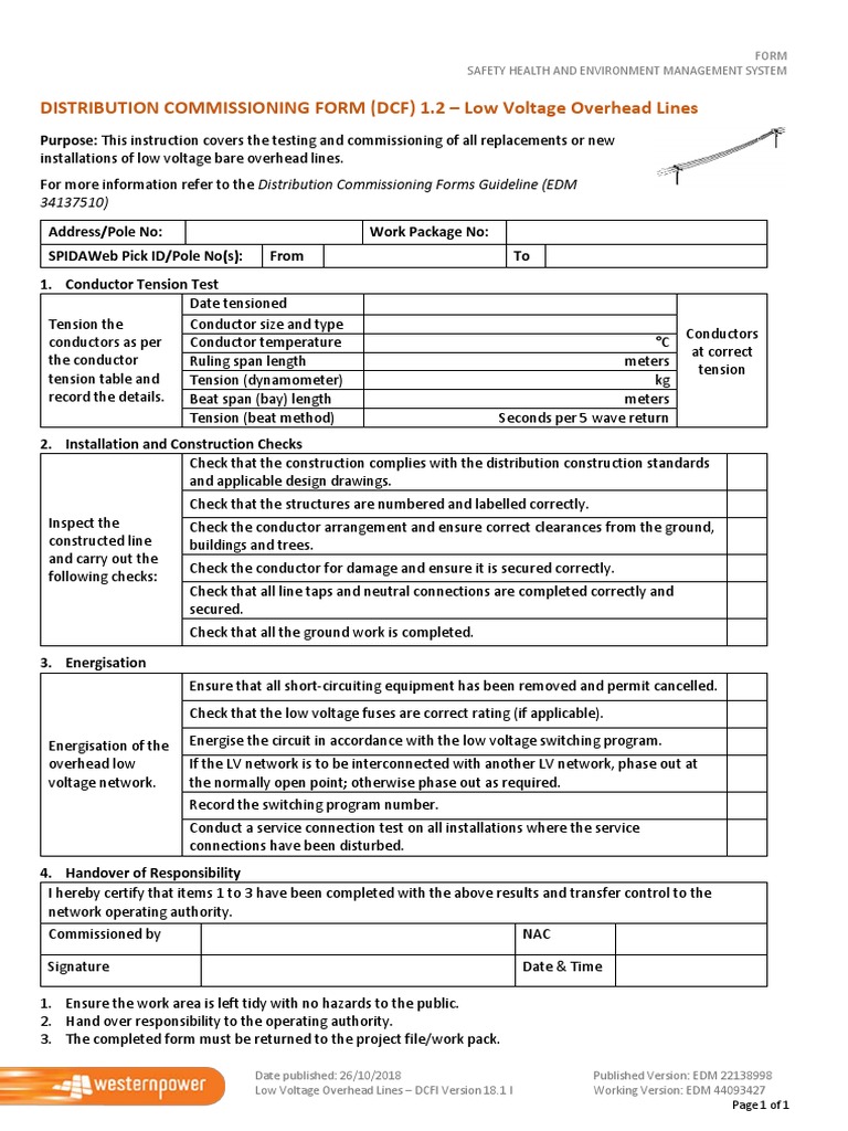 Distribution Commissioning Form 12 Low Voltage Overhead Lines 20190923 ...