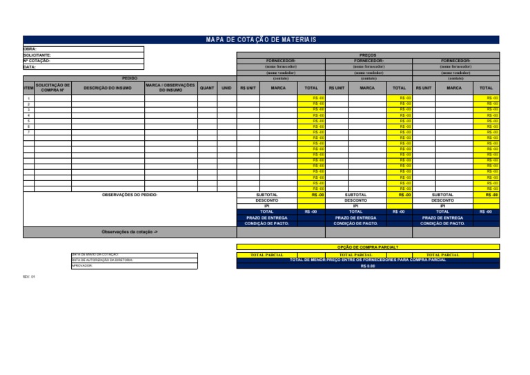 Mapa de Cotação Modelo | PDF | Business | Economias