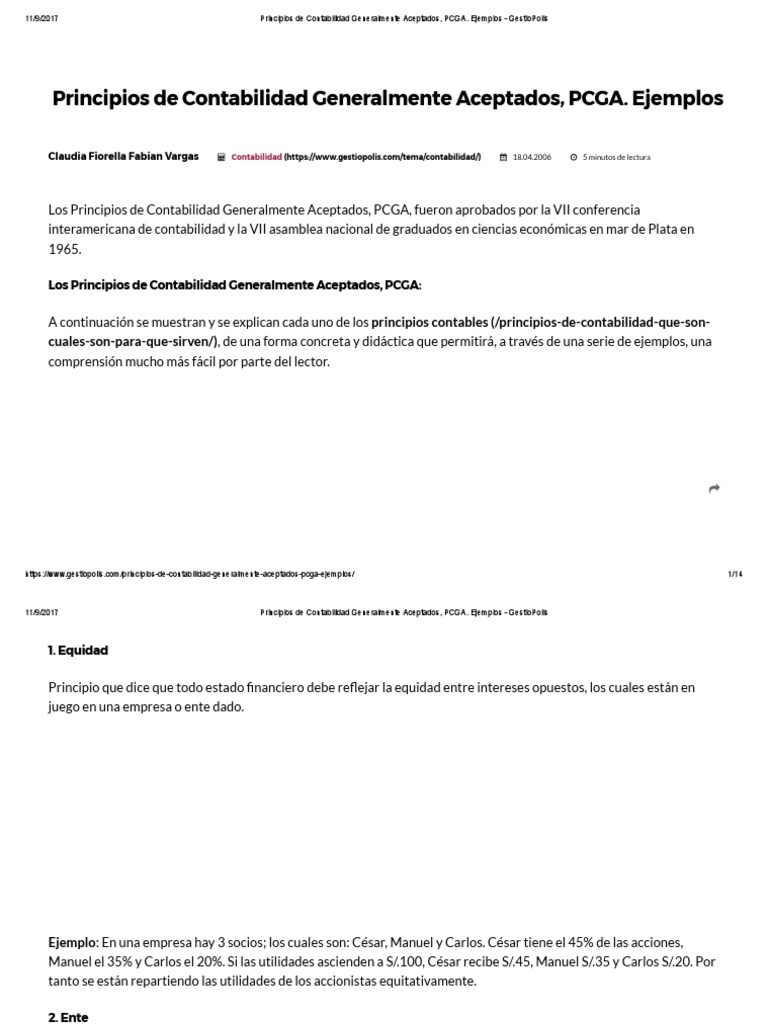 Principios de Contabilidad Generalmente Aceptados, PCGA | PDF ...