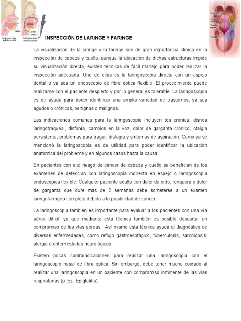 Inspeccion de Laringe y Faringe | PDF | Endoscopia | Medicina CLINICA