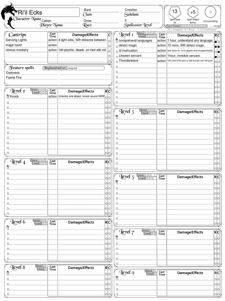 1970593-Complete Spell Sheet5e - Example - Riil Ecks Spells | PDF