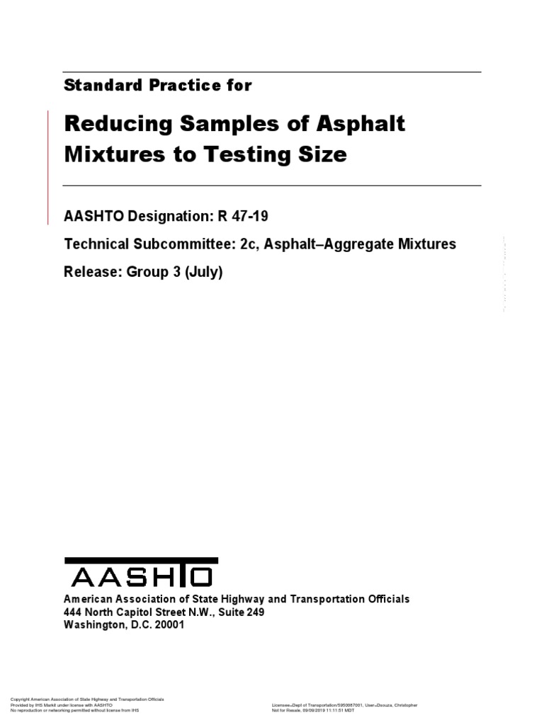 Aashto R 47 | PDF | Asphalt | Sampling (Statistics)