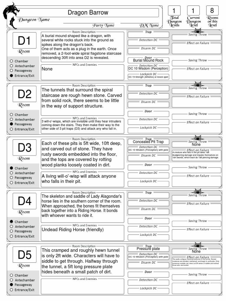 1970593-Complete Dungeon Sheet Example - Dragon Barrow 1 | PDF