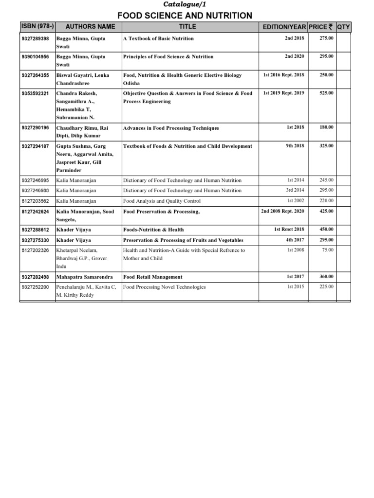 Food Science & Nutrition Textbook Catalogue | PDF | Health Sciences ...
