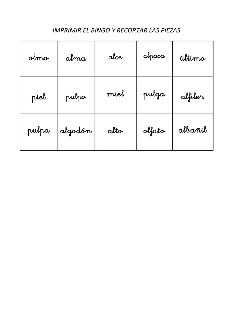 BINGO DE LAS SILABAS INVERSAS Al, EL, IL, OL, UL | PDF