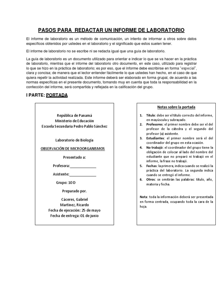 Formato para Informe de Laboratorio PDF | PDF | Laboratorios | Maestros