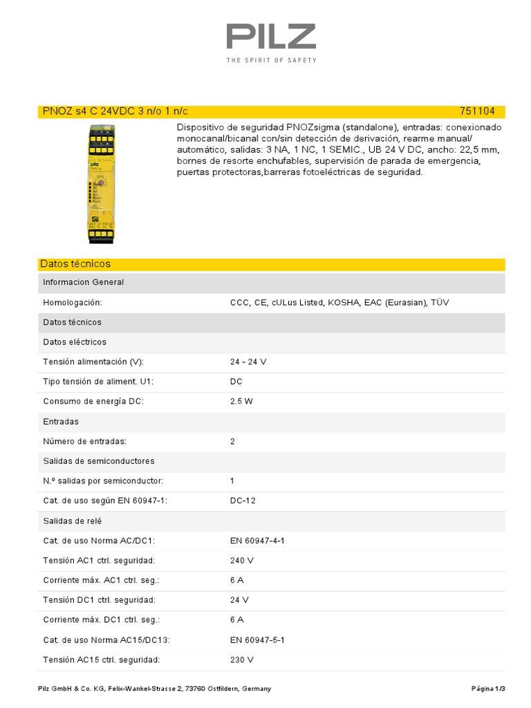 Relé de Seguridad PNOZ s4 24VDC | PDF | Relé | Cantidad