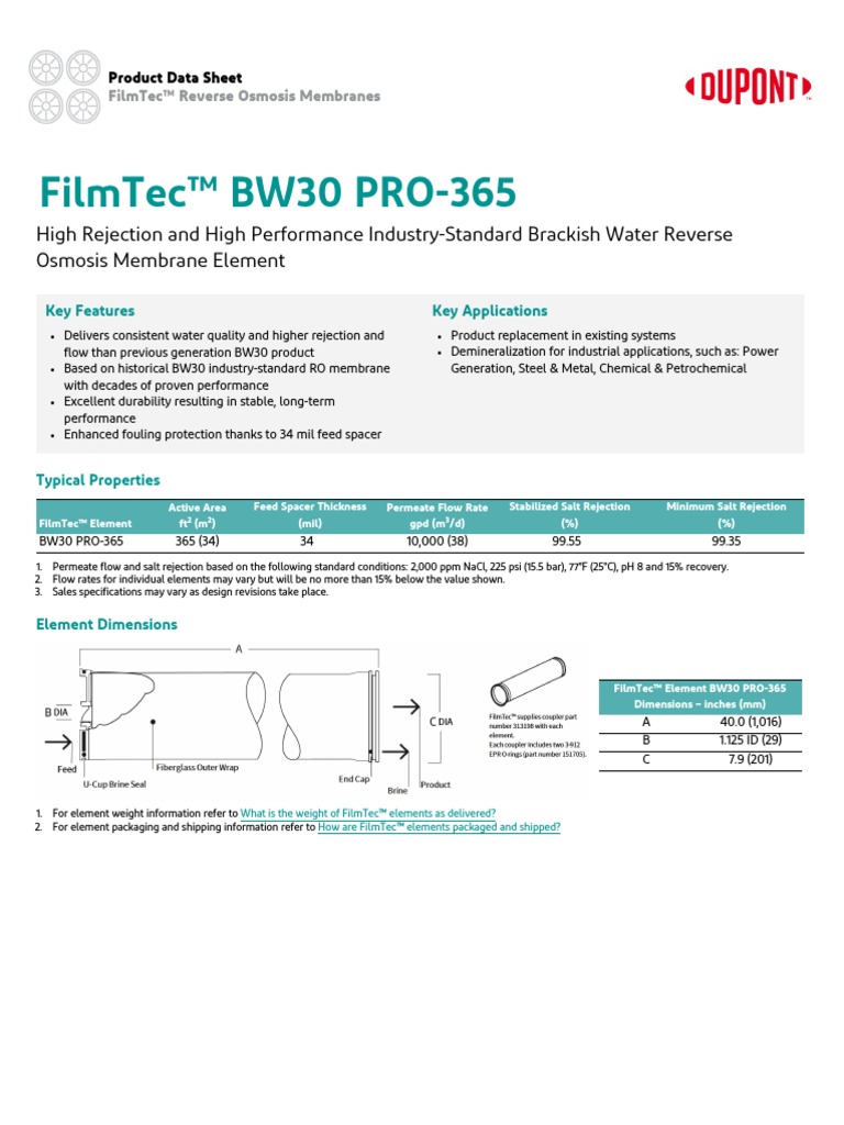 RO-FilmTec-BW30-PRO-365-PDS-45-D03747-en | PDF | Membrane | Chemistry