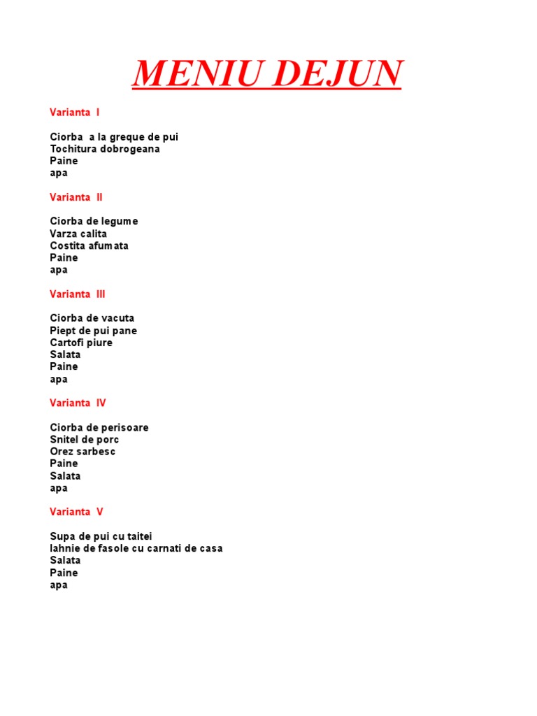 Variante Meniu Dejun | PDF