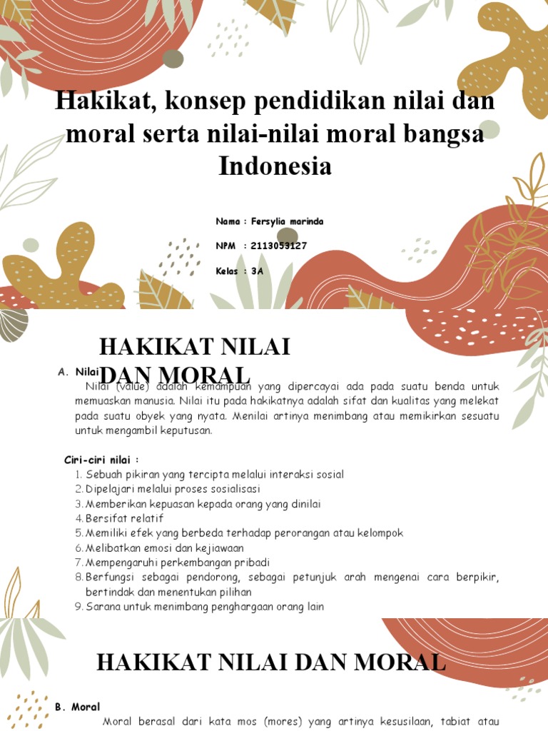 Hakikat, Konsep Pendidikan Nilai Dan Moral Serta Nilai-Nilai Moral ...
