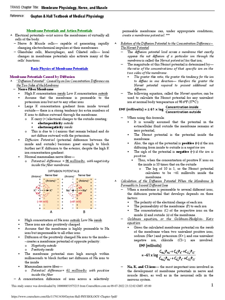 Guyton Hall PHYSIOLOGY Chapter 5 PDF | PDF | Membrane Potential | Action Potential