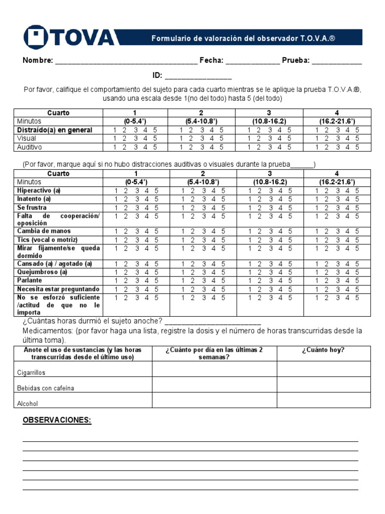Formulario de Valoración Del Observador T.O.v.a. | PDF | Medicina CLINICA