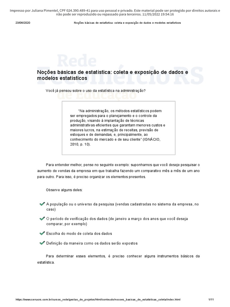 3 - Noções Básicas de Estatística - Coleta e Exposição de Dados e ...