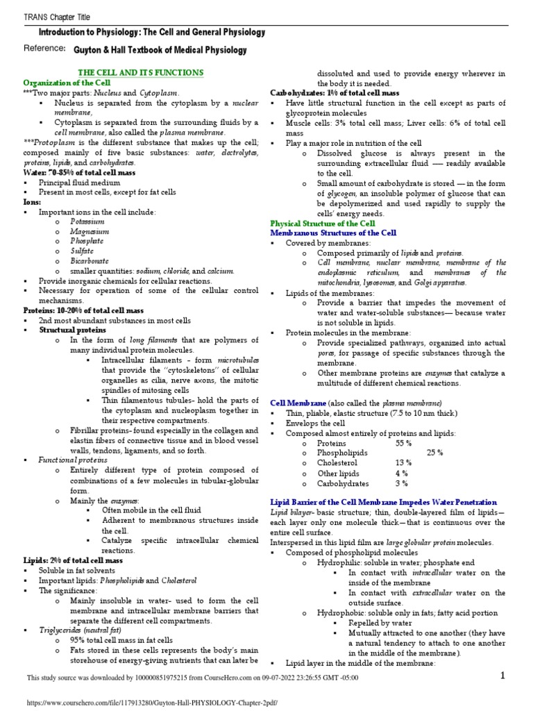 Guyton Hall PHYSIOLOGY Chapter 2 PDF | PDF | Cell Membrane | Endoplasmic Reticulum