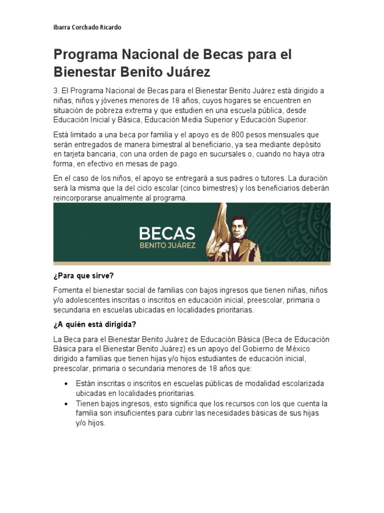 Programa Nacional de Becas para El Bienestar Benito Juárez Ibarra ...