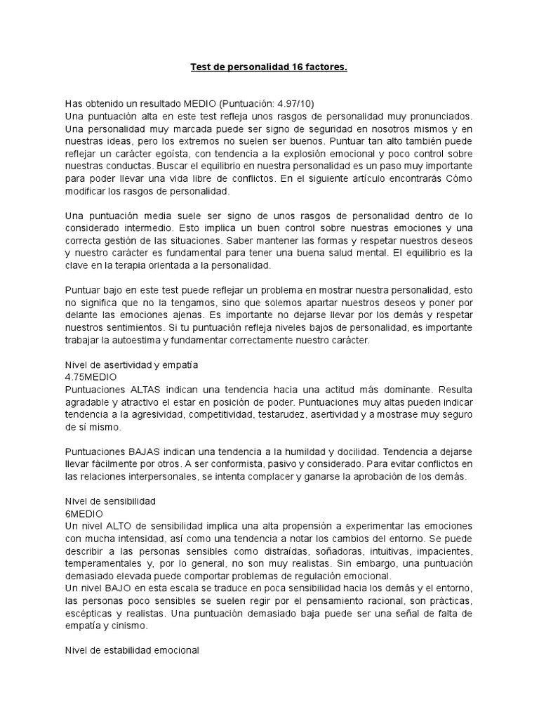 Test de Personalidad 16 Factores | PDF | Las emociones | Empatía