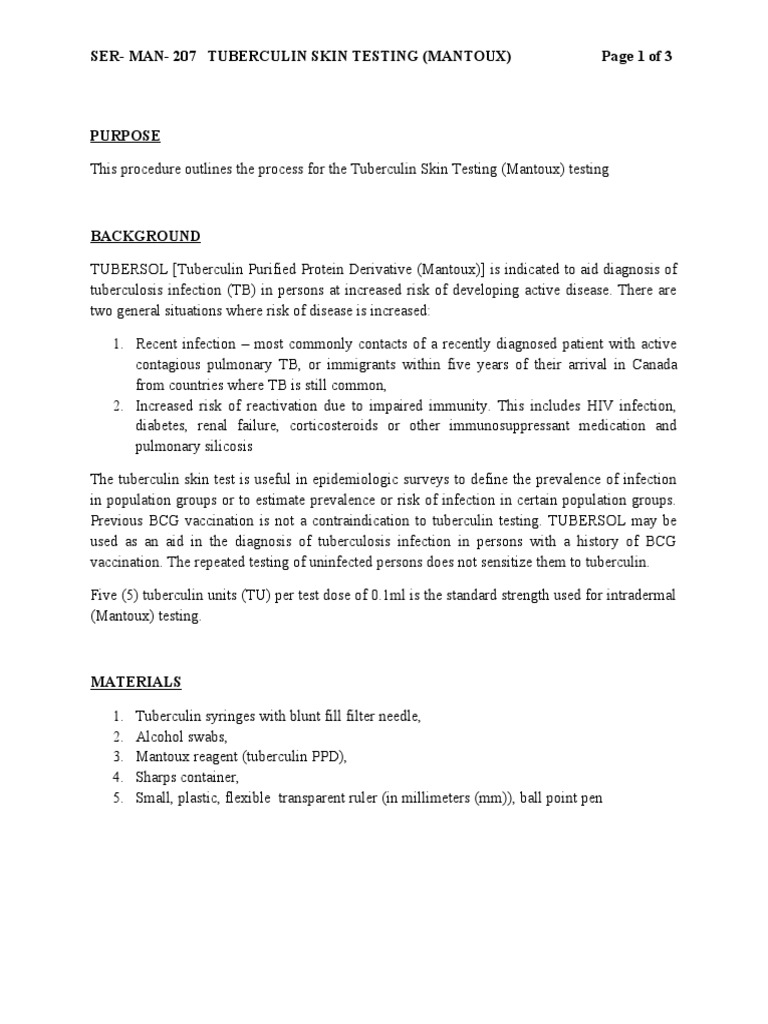 Procedure For Mantoux Test | PDF | Immunology | Animal Diseases