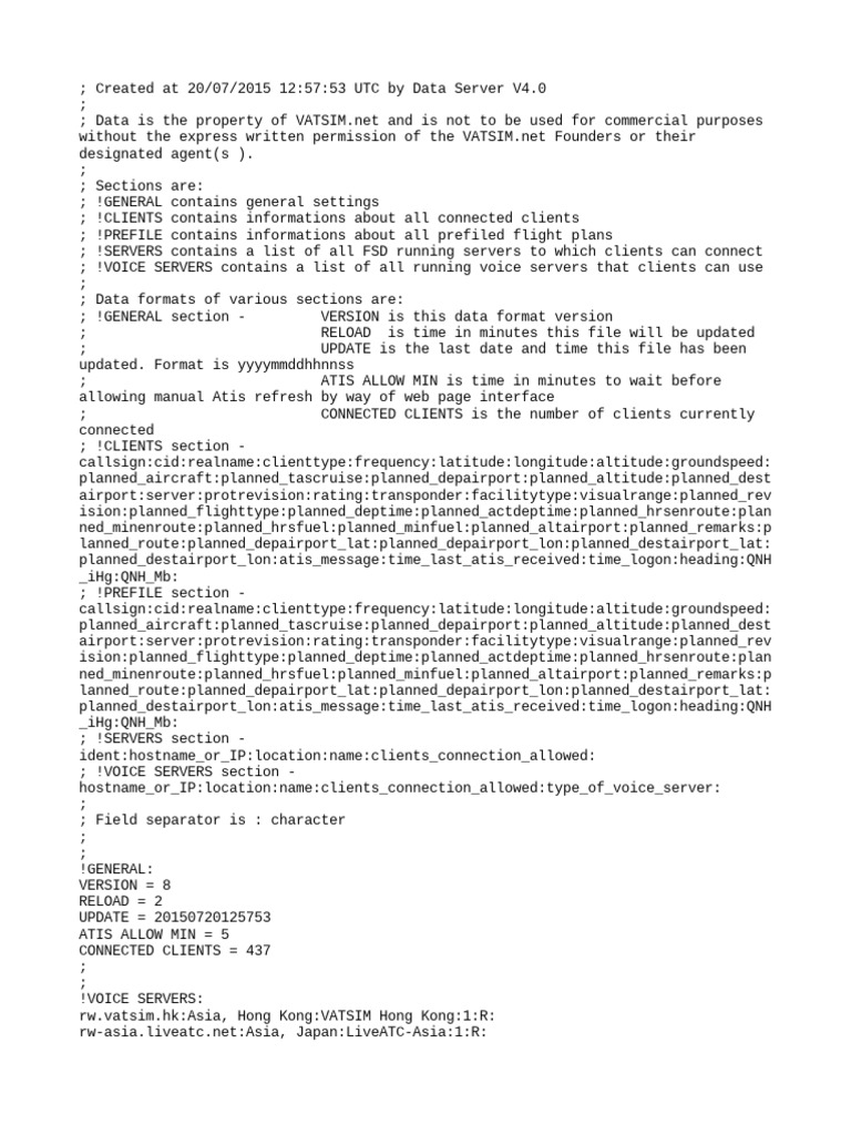 Vatsim Data | PDF | Server (Computing) | Client (Computing)