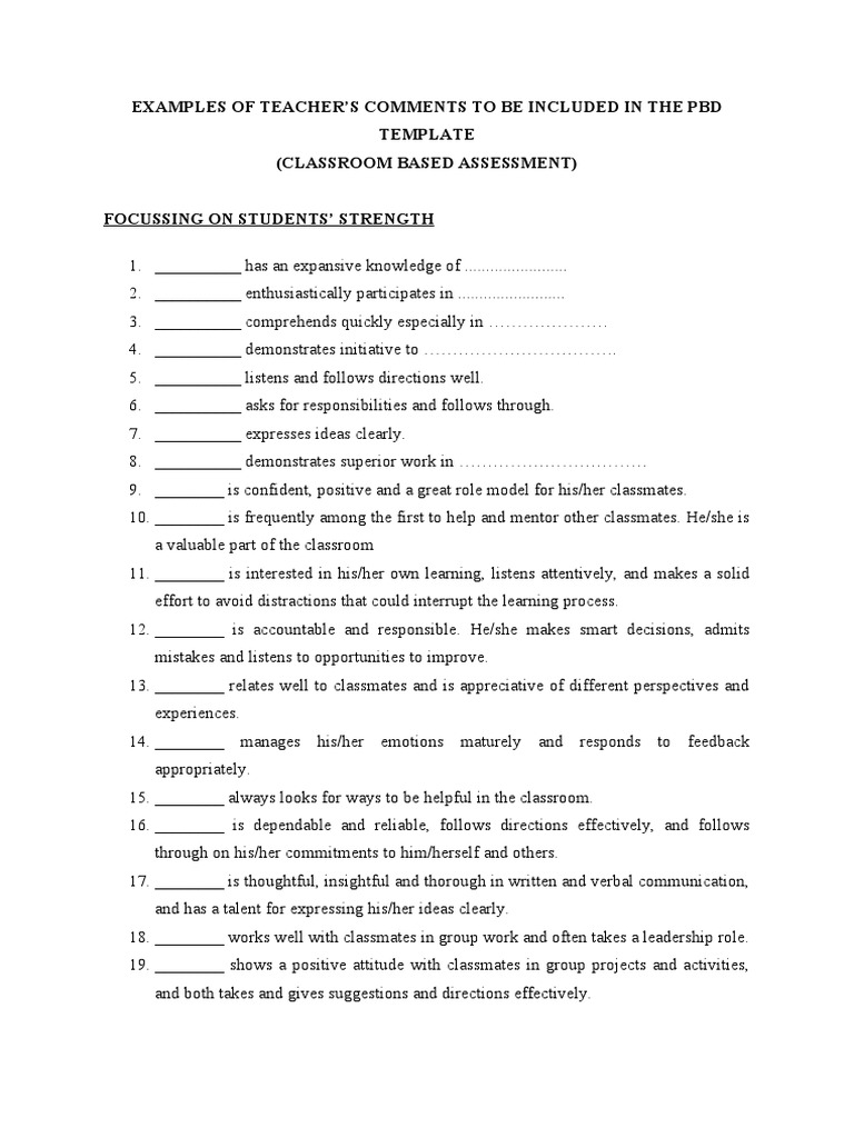 Teacher Feedback Examples for Students | PDF | Learning | Reading ...