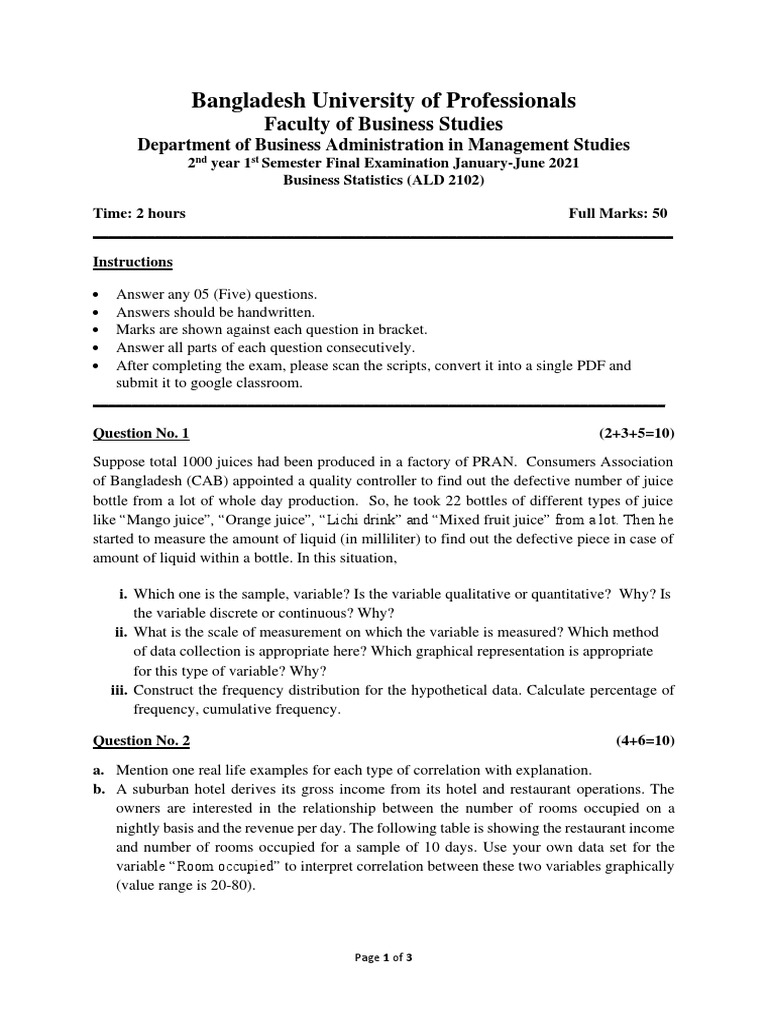 Bus Stat Ques | PDF | Statistics | Juice