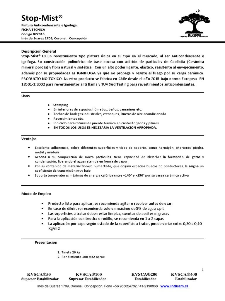 FICHA TECNICA Stop - Mist.. | PDF | Agua | Pinturas